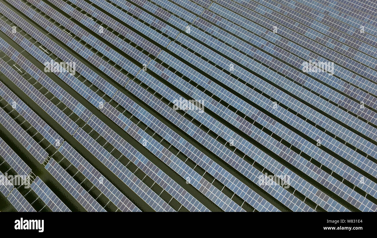Aerial view of solar panels in China's largest photovoltaic (PV) power ...