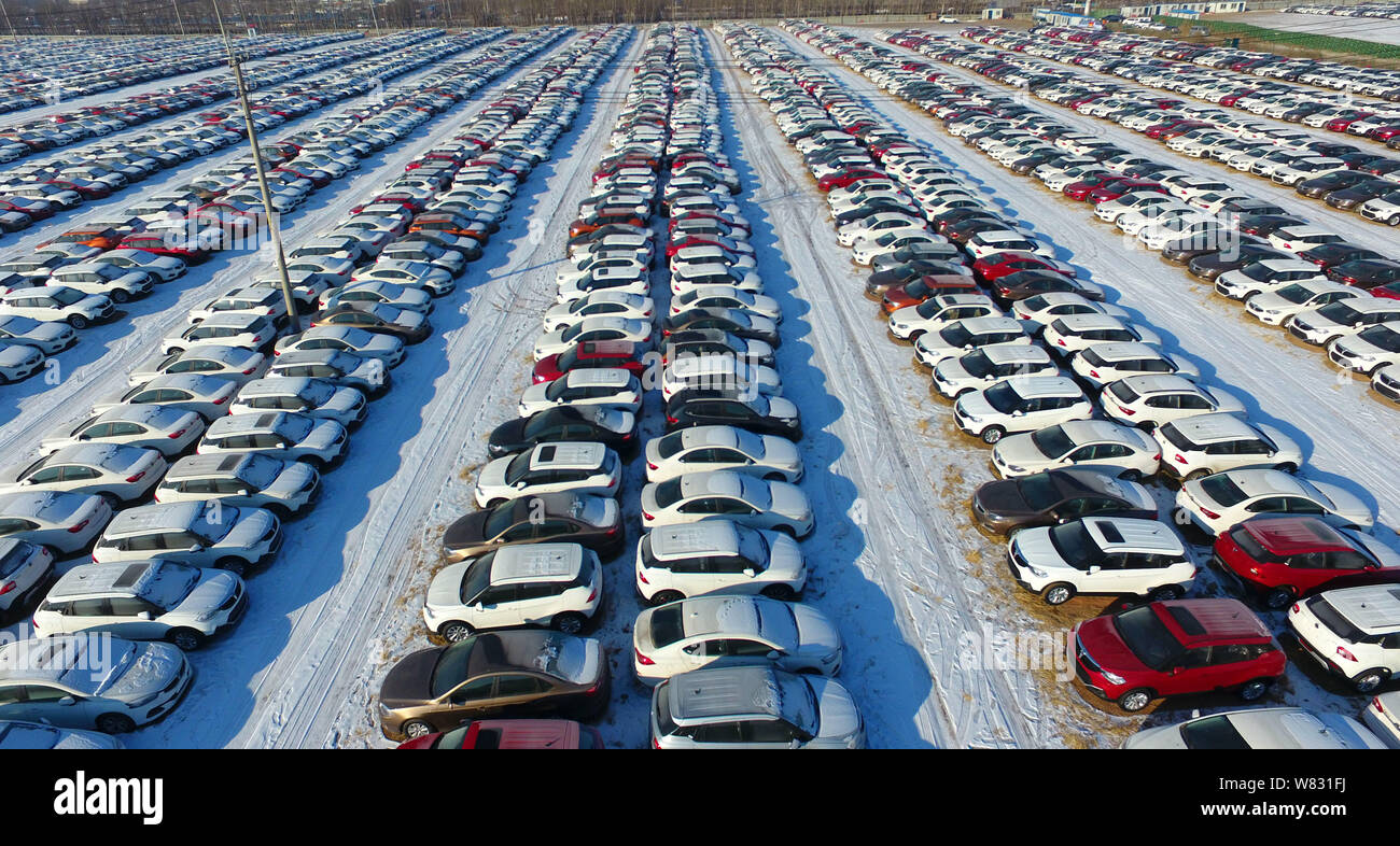 An aerial view of new automobiles of the Shenyang Auto City in a ...