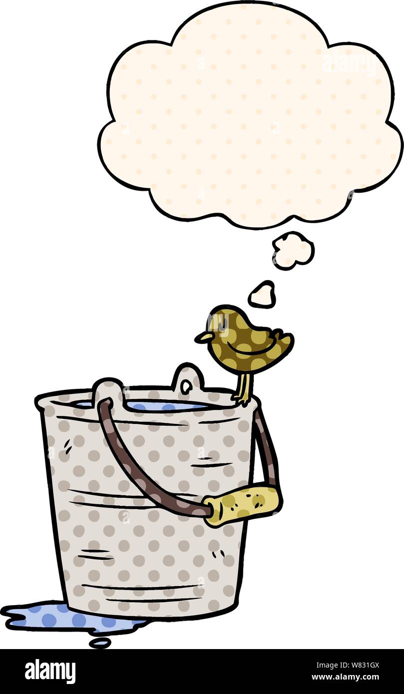 cartoon bucket of water with thought bubble in comic book style Stock ...