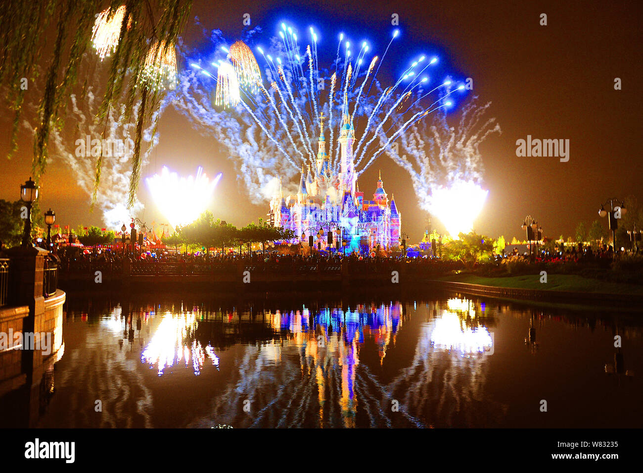 --FILE--Fireworks explode over the Disney Castle in the Shanghai ...