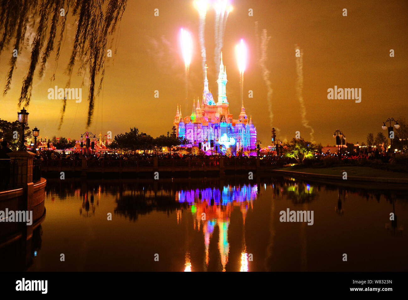 --FILE--Fireworks explode over the Disney Castle in the Shanghai ...