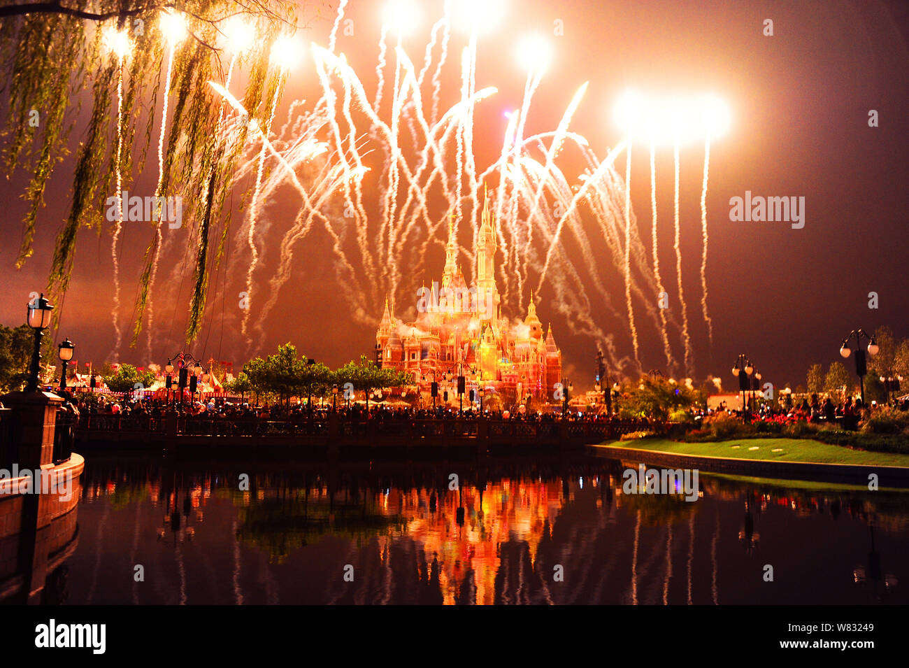--FILE--Fireworks explode over the Disney Castle in the Shanghai ...