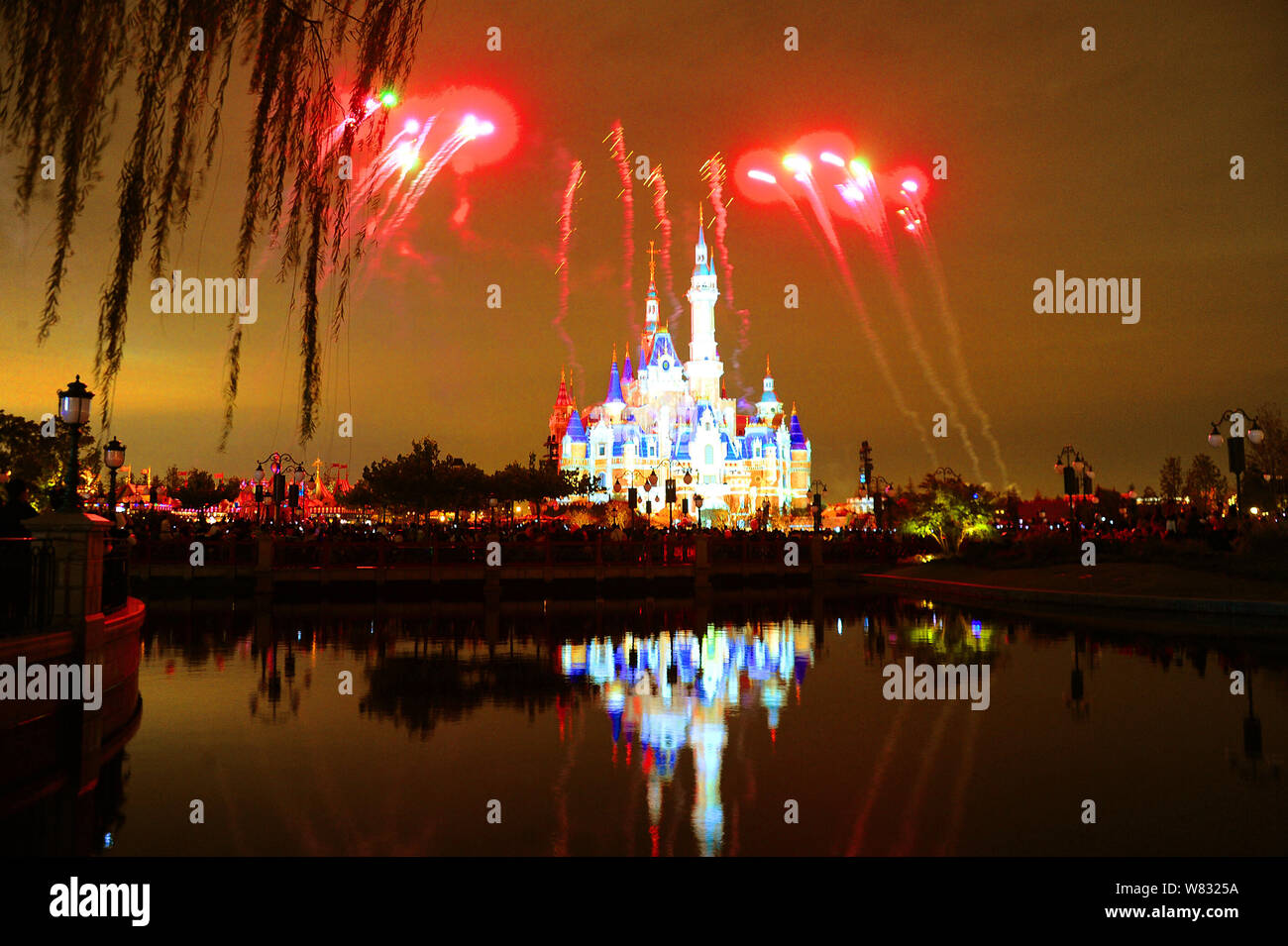 --FILE--Fireworks explode over the Disney Castle in the Shanghai ...
