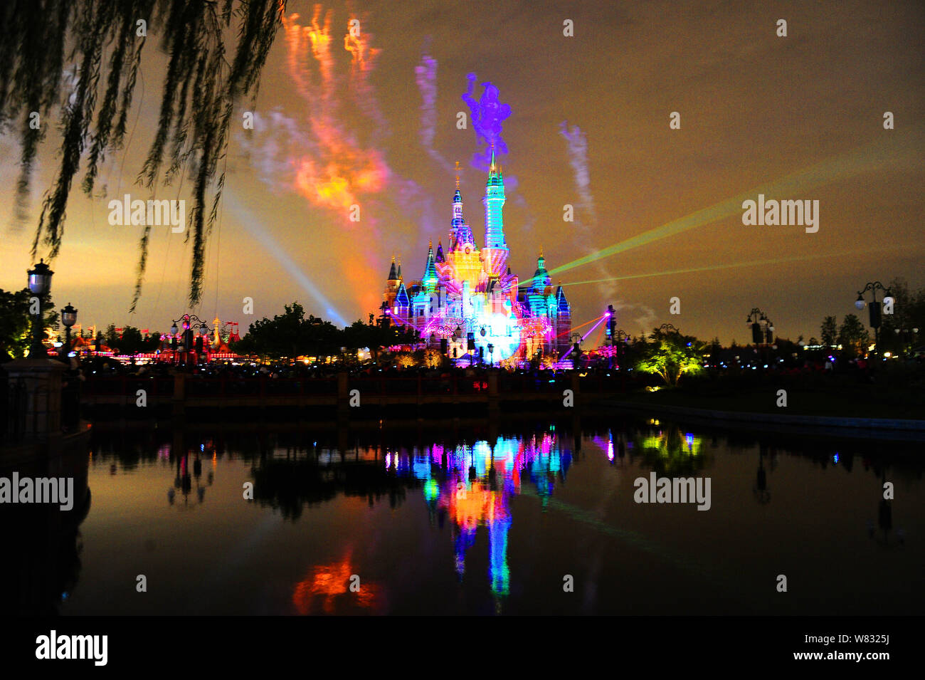 --FILE--Fireworks explode over the Disney Castle in the Shanghai ...