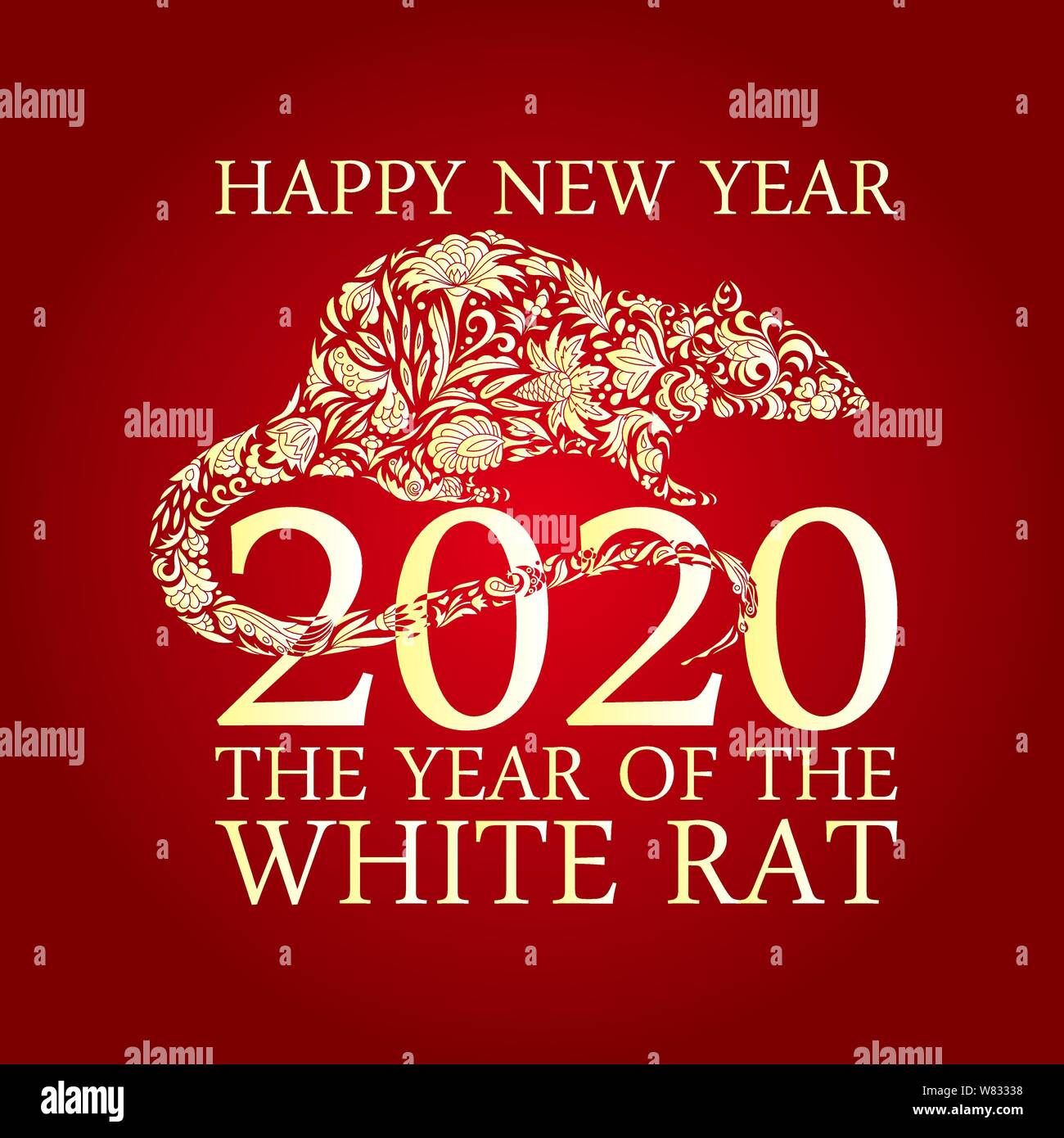 Happy Chinese New Year 2020 year of the rat. Chinese characters mean ...