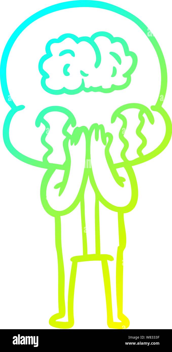 cold gradient line drawing of a cartoon big brain alien crying Stock ...
