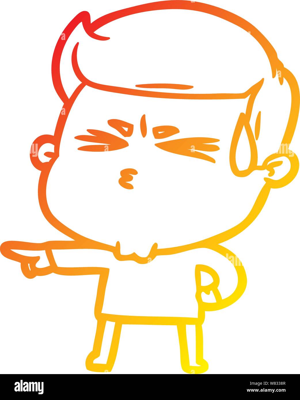 warm gradient line drawing of a cartoon man sweating Stock Vector Image ...