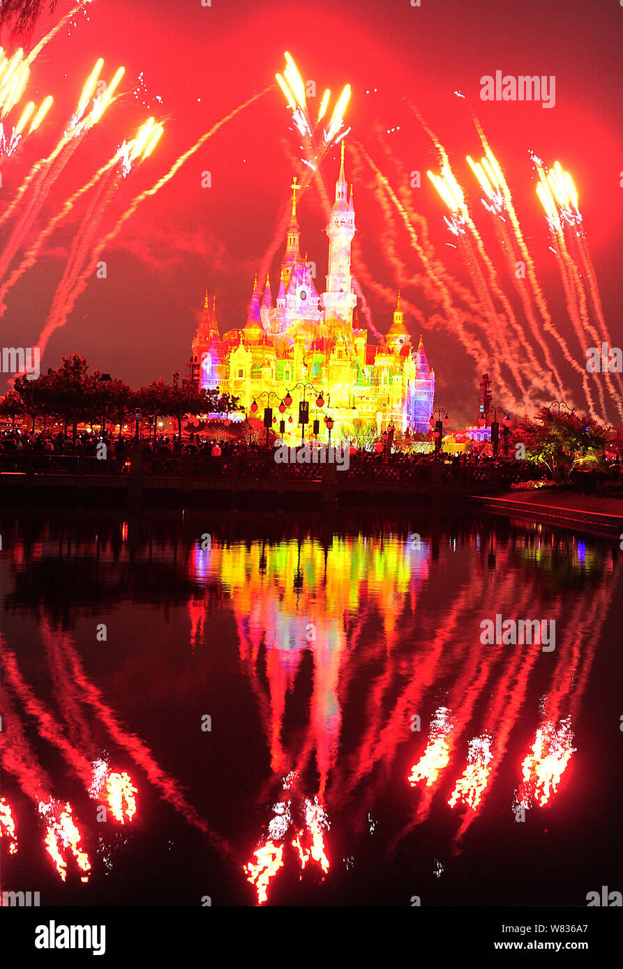 --FILE--Fireworks explode over the Disney Castle in the Shanghai ...