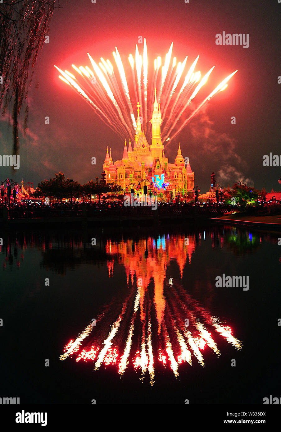 --FILE--Fireworks explode over the Disney Castle in the Shanghai ...