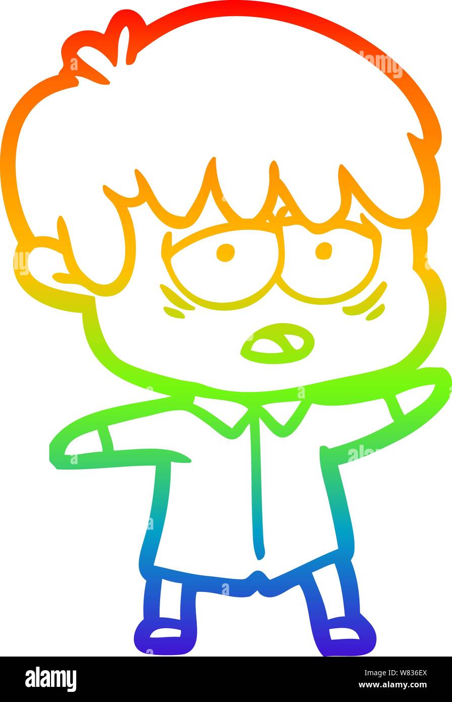 rainbow gradient line drawing of a cartoon exhausted boy Stock Vector ...