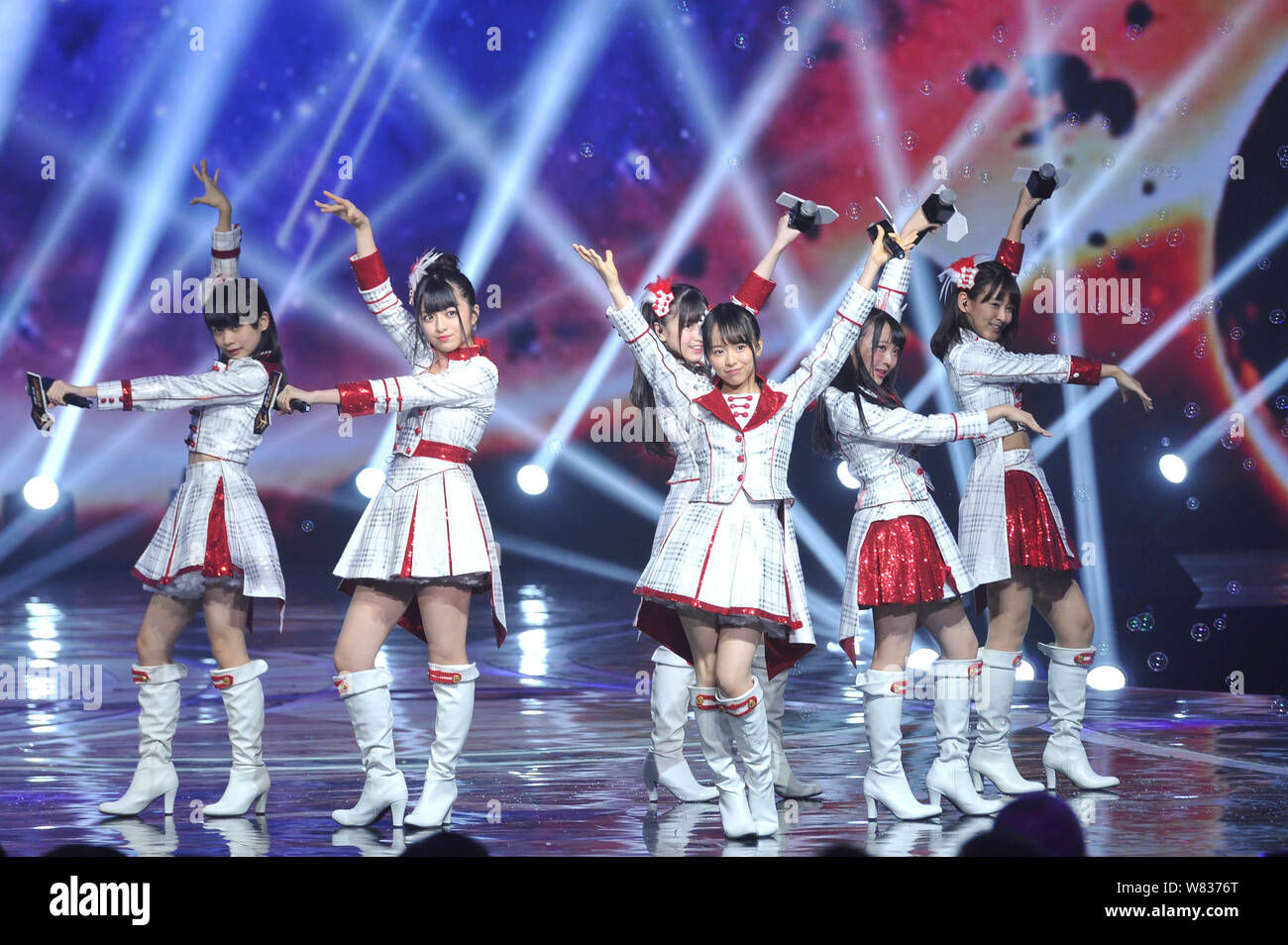 Members of Japanese girl group AKB48 Team8 perform during the 2016 ...