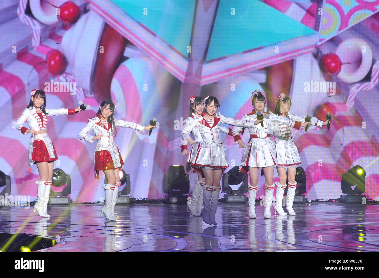 Members of Japanese girl group AKB48 Team8 perform during the 2016 ...