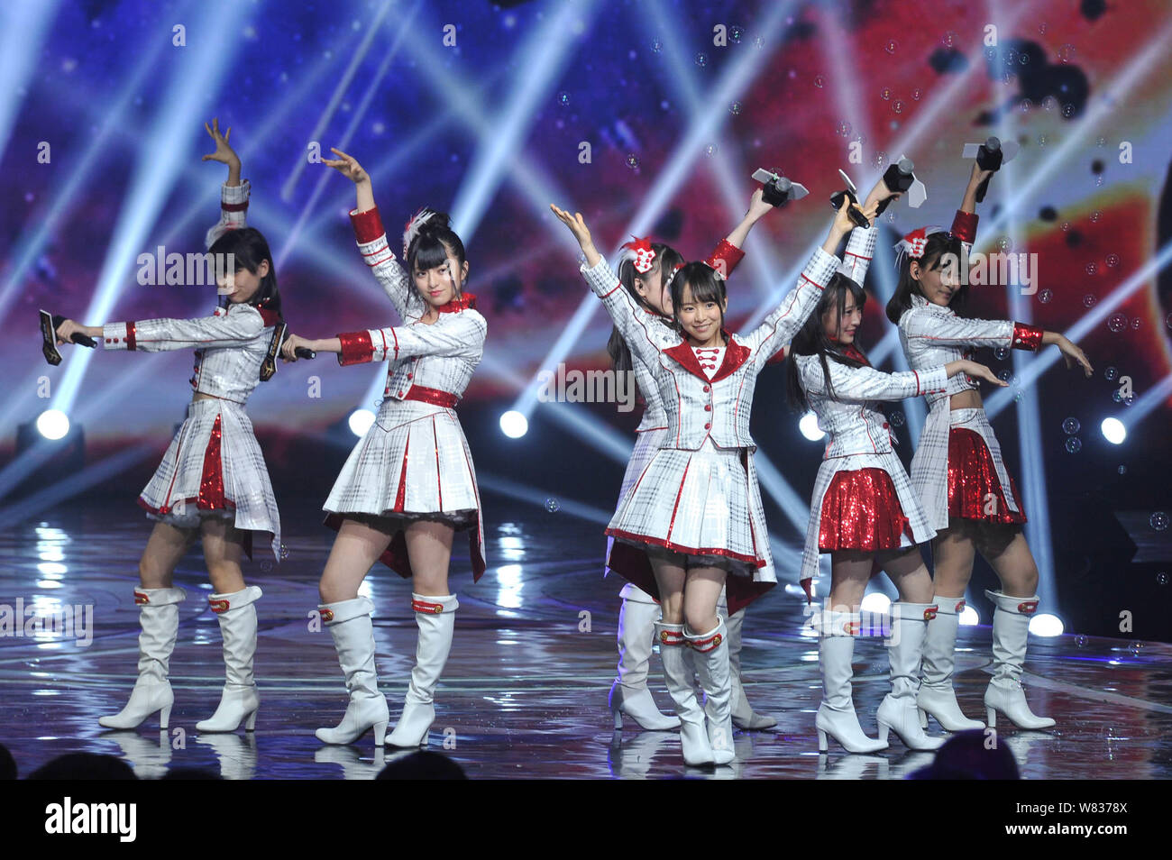Members of Japanese girl group AKB48 Team8 perform during the 2016 ...