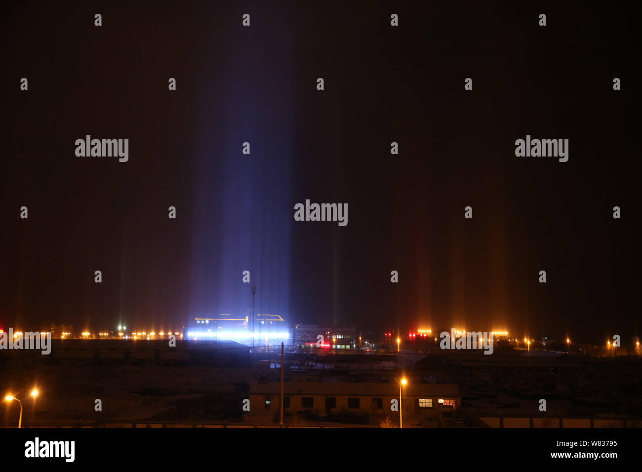 View of a sun pillar or light pillar in Erenhot city, Xilingol League ...