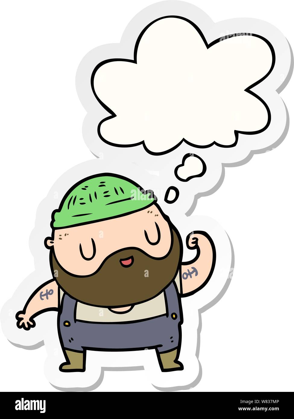 cartoon dock worker with thought bubble as a printed sticker Stock ...