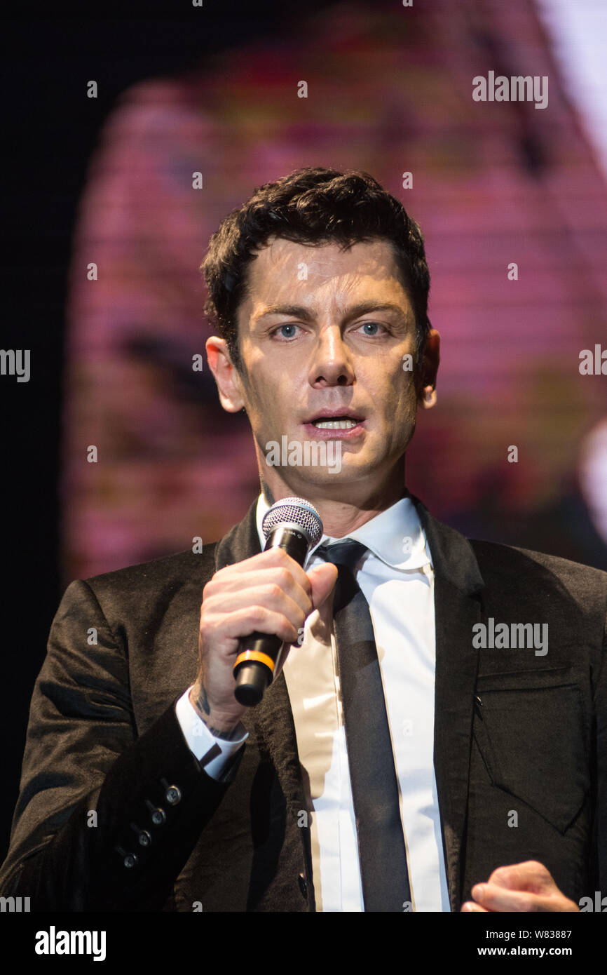 Croatian pianist Maksim Mrvica speaks at his concert during the ...