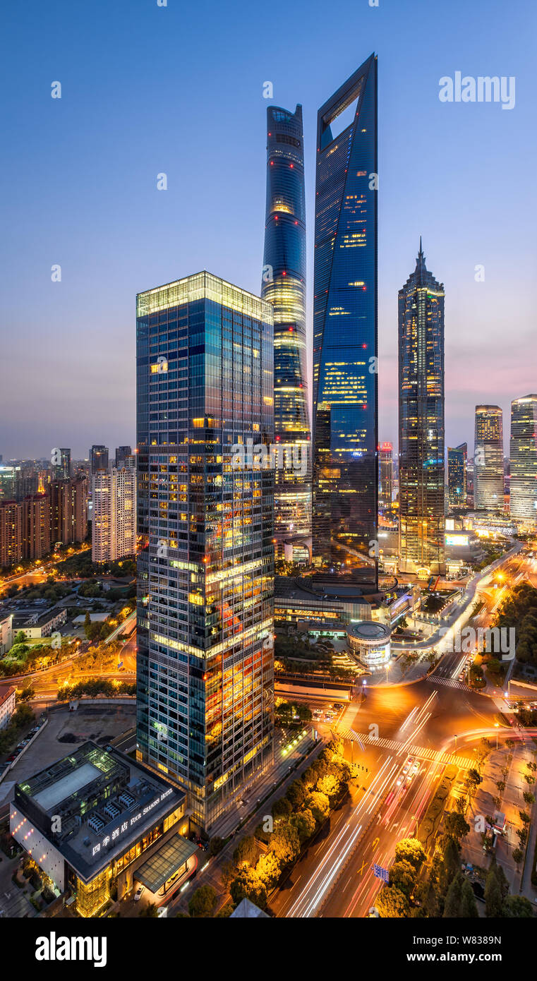 Night view of the Lujiazui Financial District with the Shanghai Tower ...