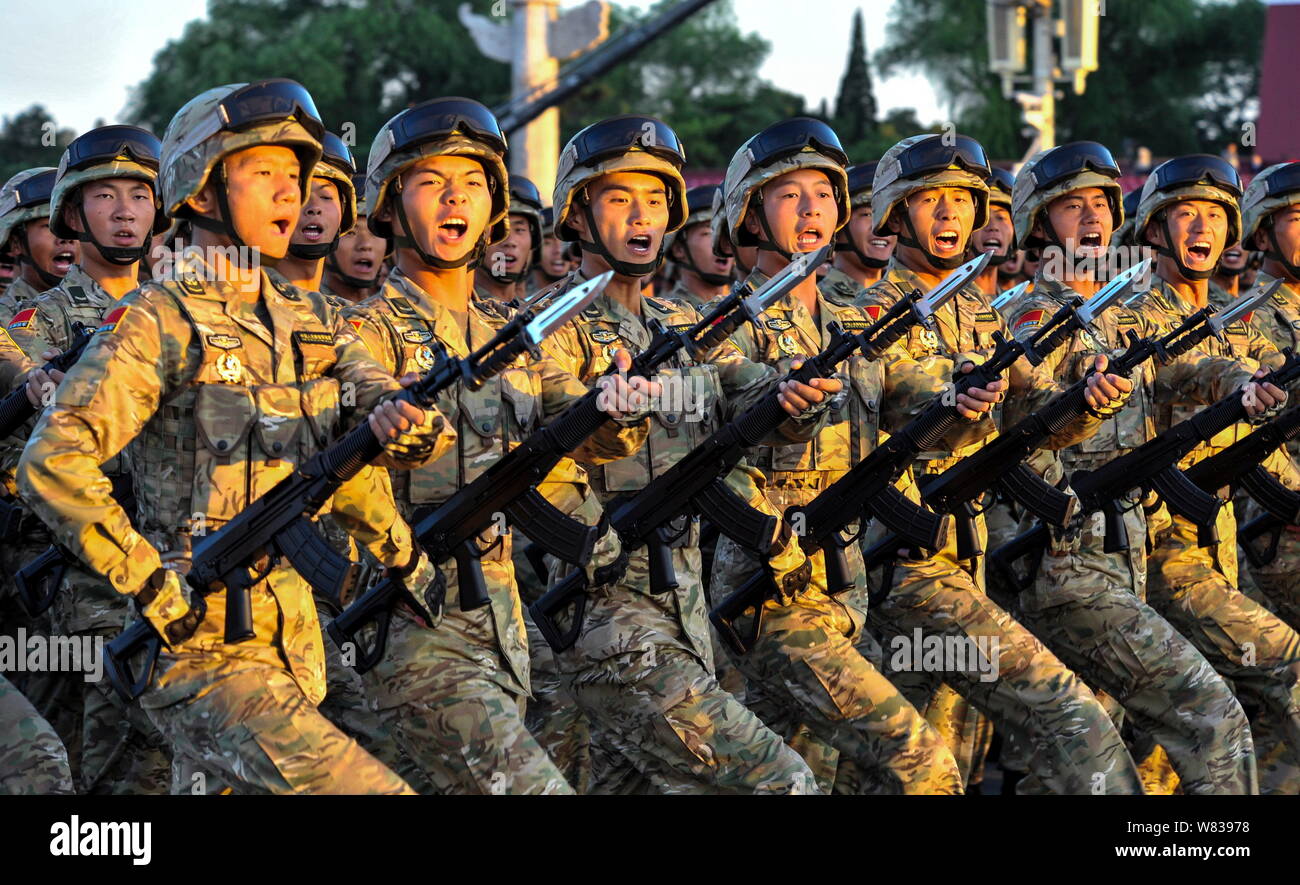 --FILE--Chinese PLA (People's Liberation Army) soldiers march past the ...