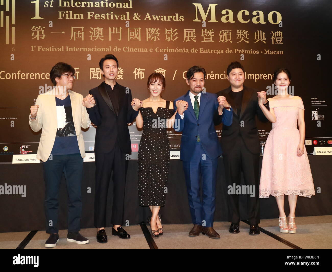(From left) South Korean director and screenwriter Park Jung-woo, actor ...