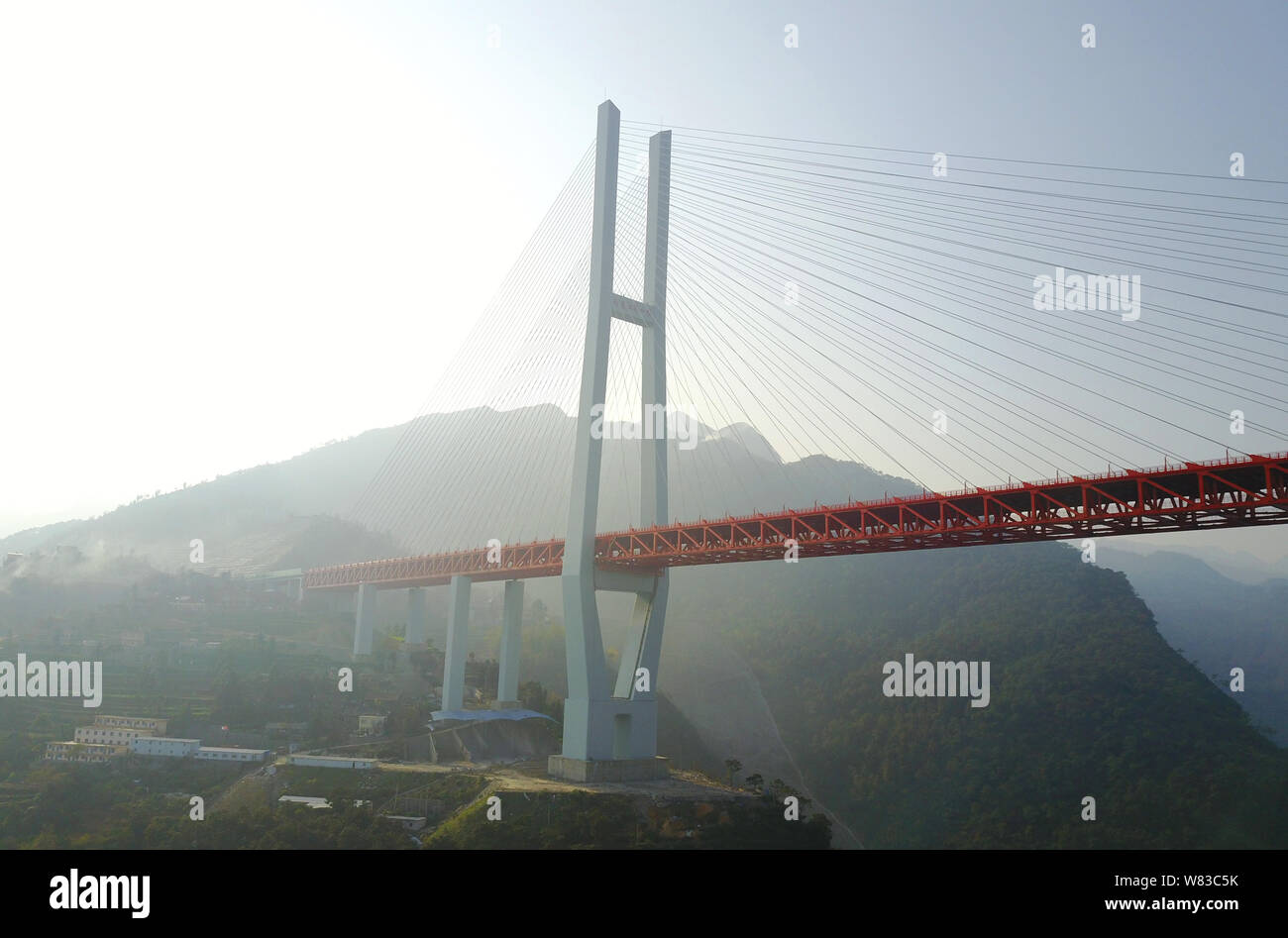 General view of the Beipanjiang Bridge, the world's highest bridge ...