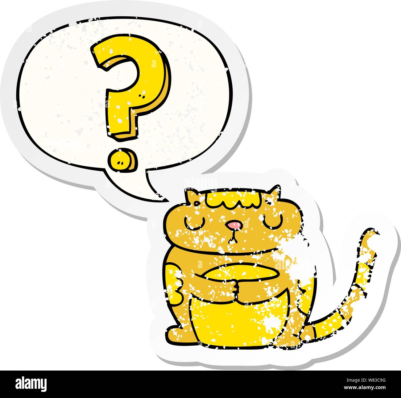 cartoon cat with question mark with speech bubble distressed distressed ...
