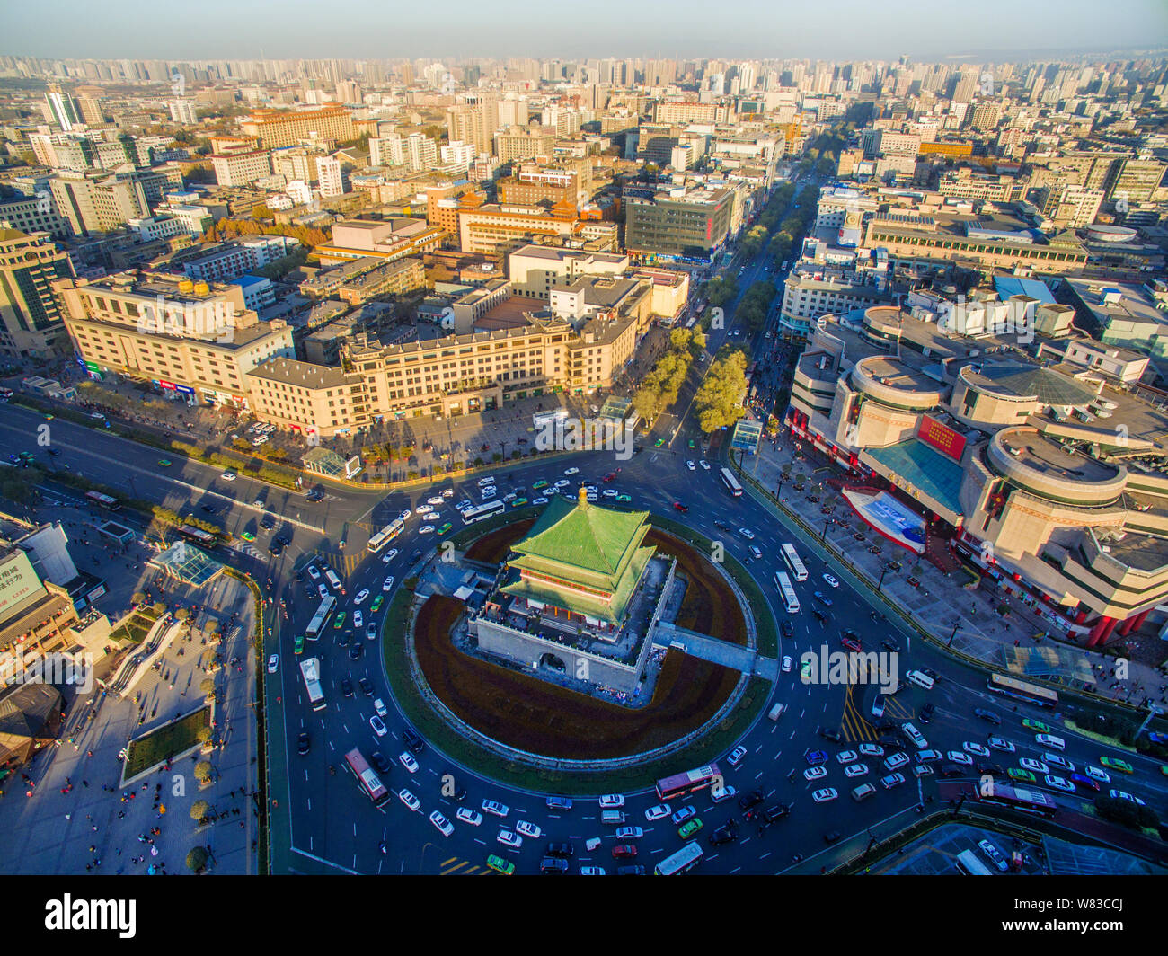 Aerial view of the Xi'an Bell Tower in Xi'an city, northwest China's ...
