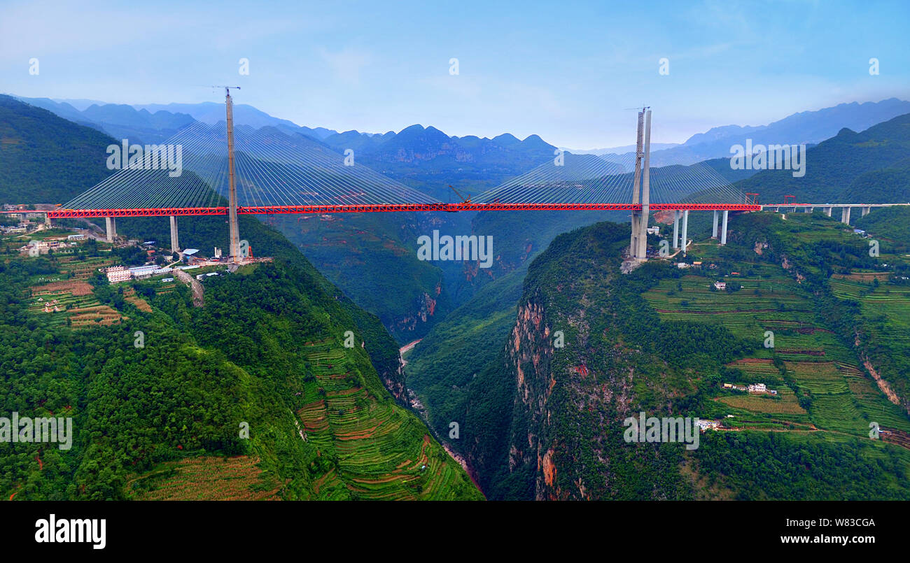 General view of the Beipanjiang Bridge, the world's highest bridge ...