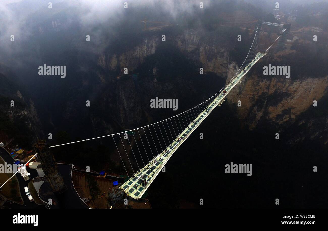 An aerial view of the world's longest and highest glass-bottomed bridge ...
