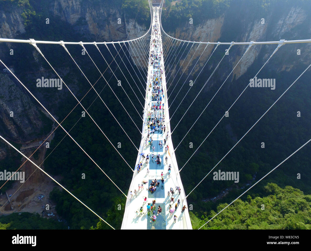 --FILE--Tourists visit the world's longest and highest glass-bottomed ...