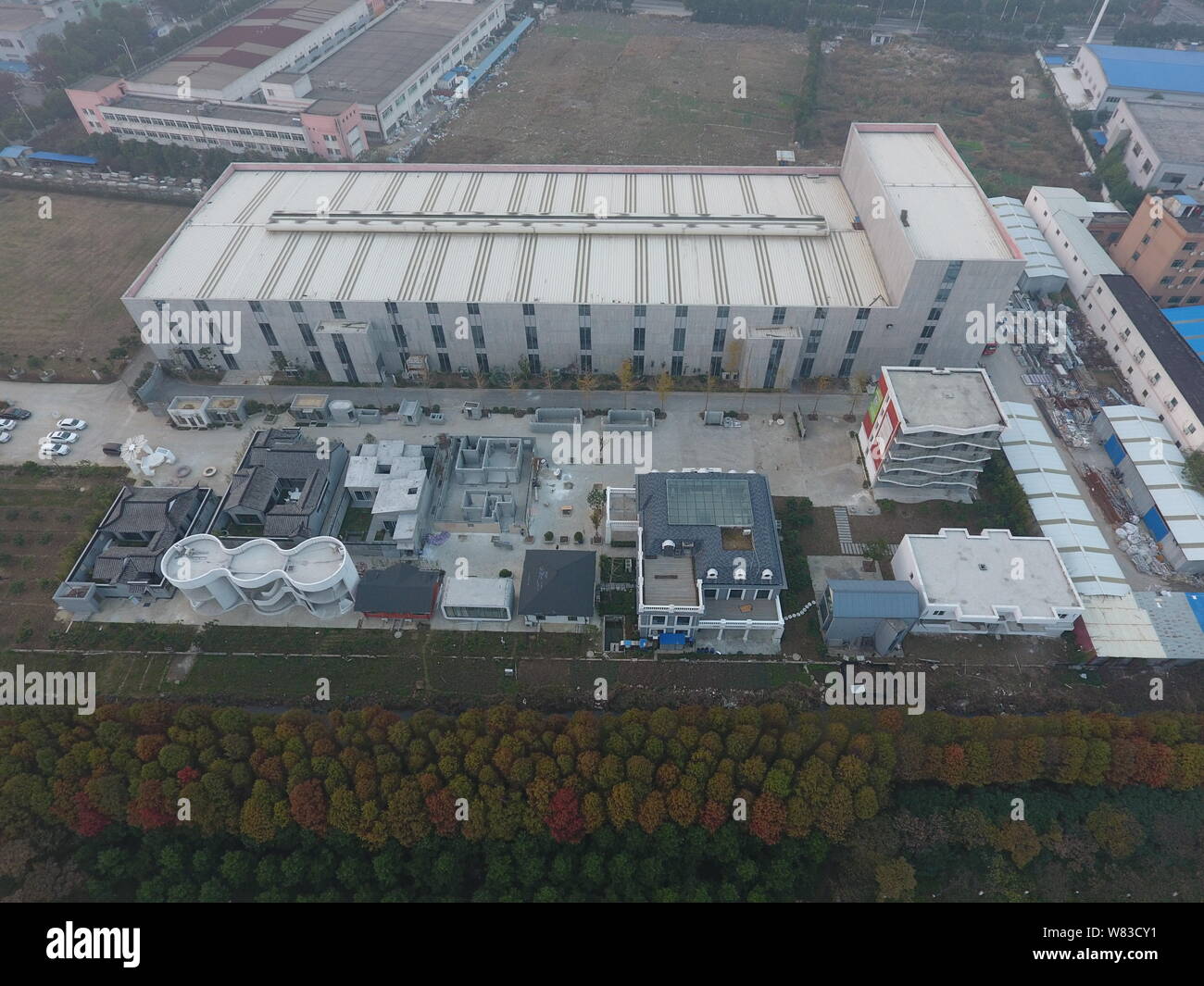 Aerial view of buildings made with 3D printer by Shanghai WinSun ...