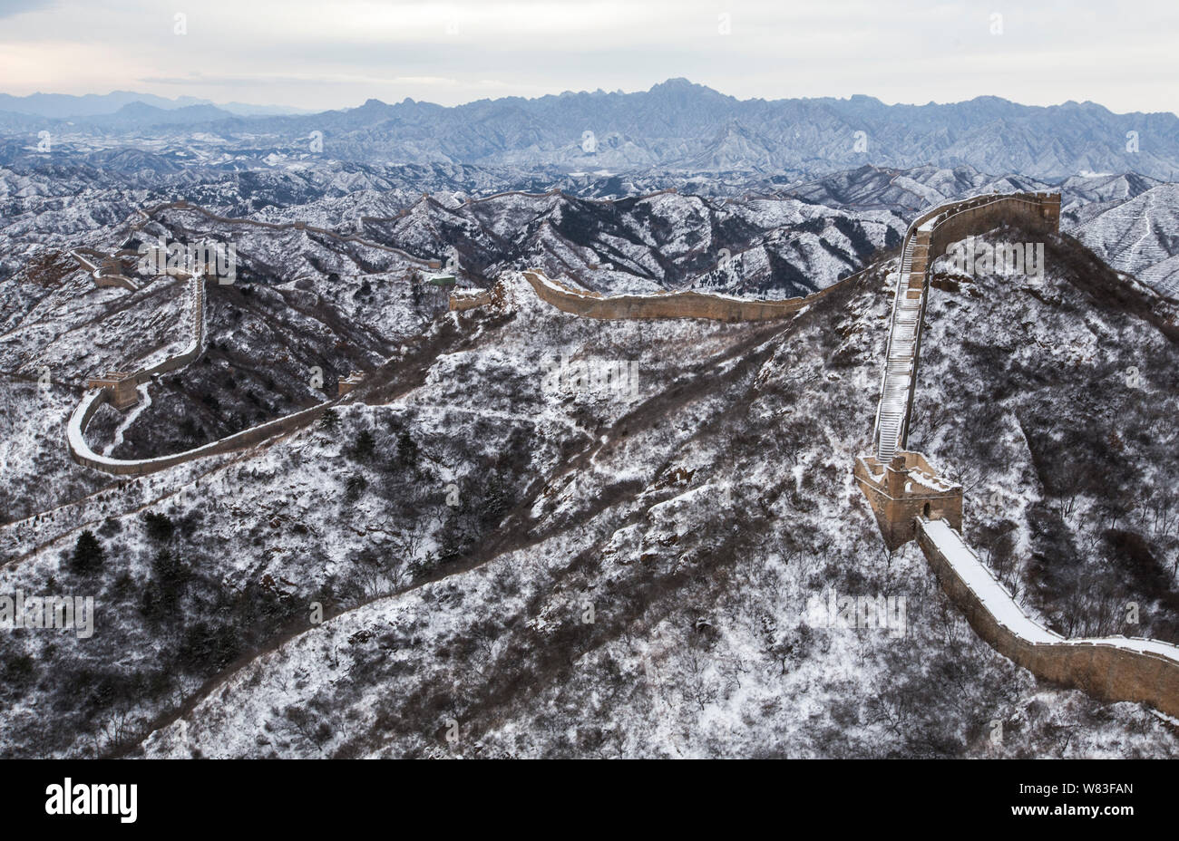 Landscape of the Jinshanling Great Wall in the snow in Luanping county ...