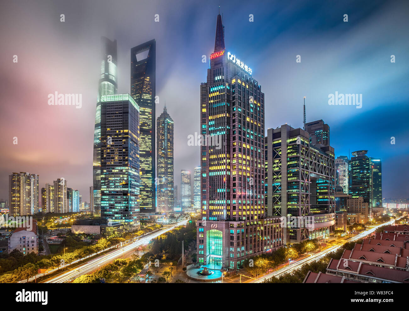 Night view of the Lujiazui Financial District with the Shanghai Tower ...
