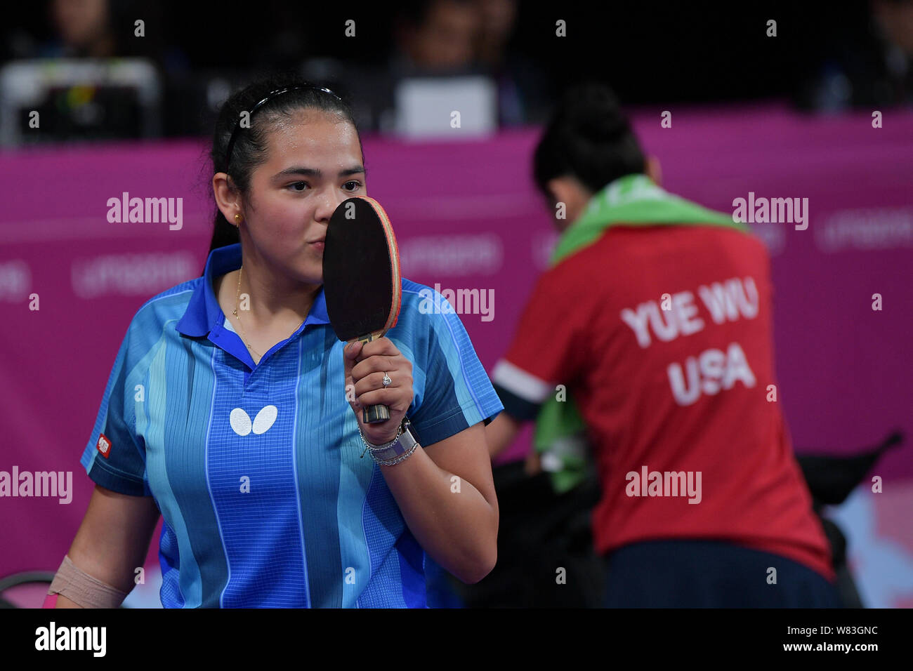 Lima. 7th Aug, 2019. Adriana Diaz of Puerto Rico celebrates after the ...