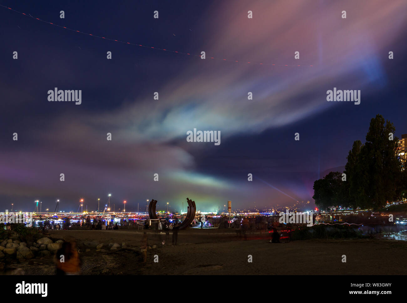 VANCOUVER, CANADA - JULY 31, 2019: colorful sky after fireworks at ...