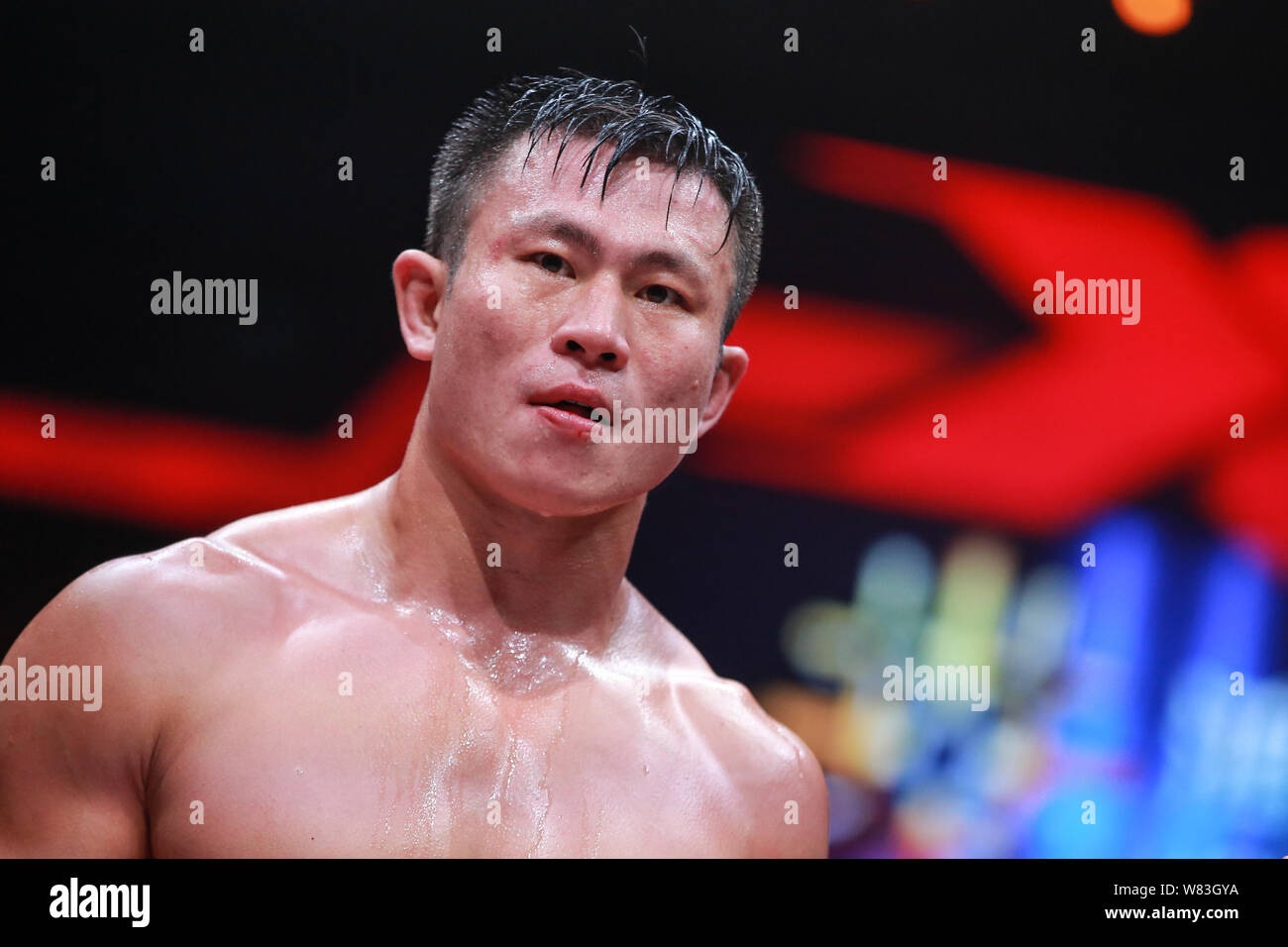 Wang Sai of China poses after defeating Koji Shikuwa of Japan during their 85kg MMA of Kunlun ...