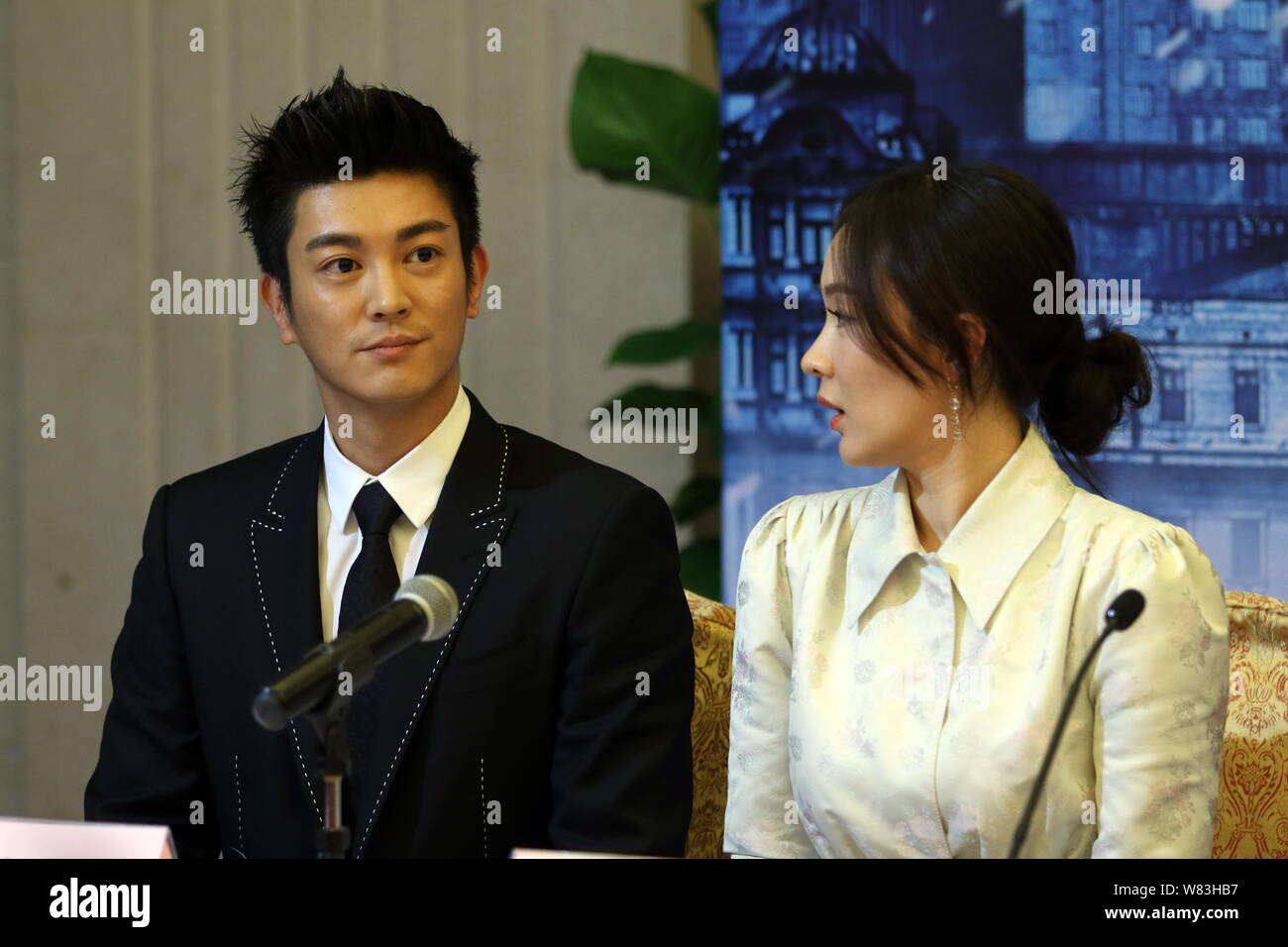 Chinese actress Huo Siyan, right, and her actor husband Du Jiang attend ...