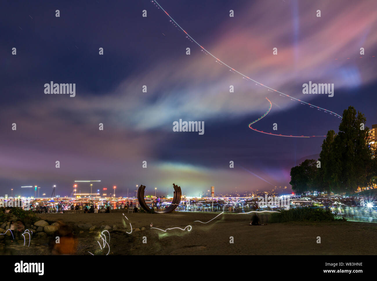 VANCOUVER, CANADA - JULY 31, 2019: colorful sky after fireworks at ...