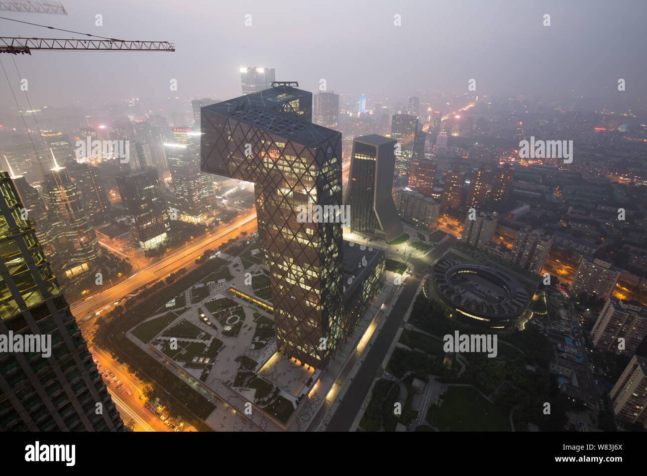 The CCTV Tower, center, the headquarters of China Central Television ...