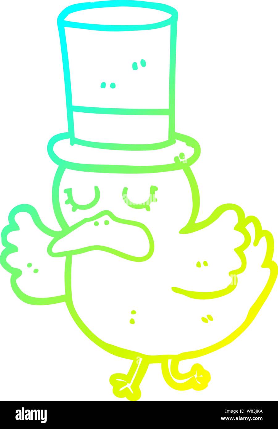 cold gradient line drawing of a cartoon duck wearing top hat Stock ...