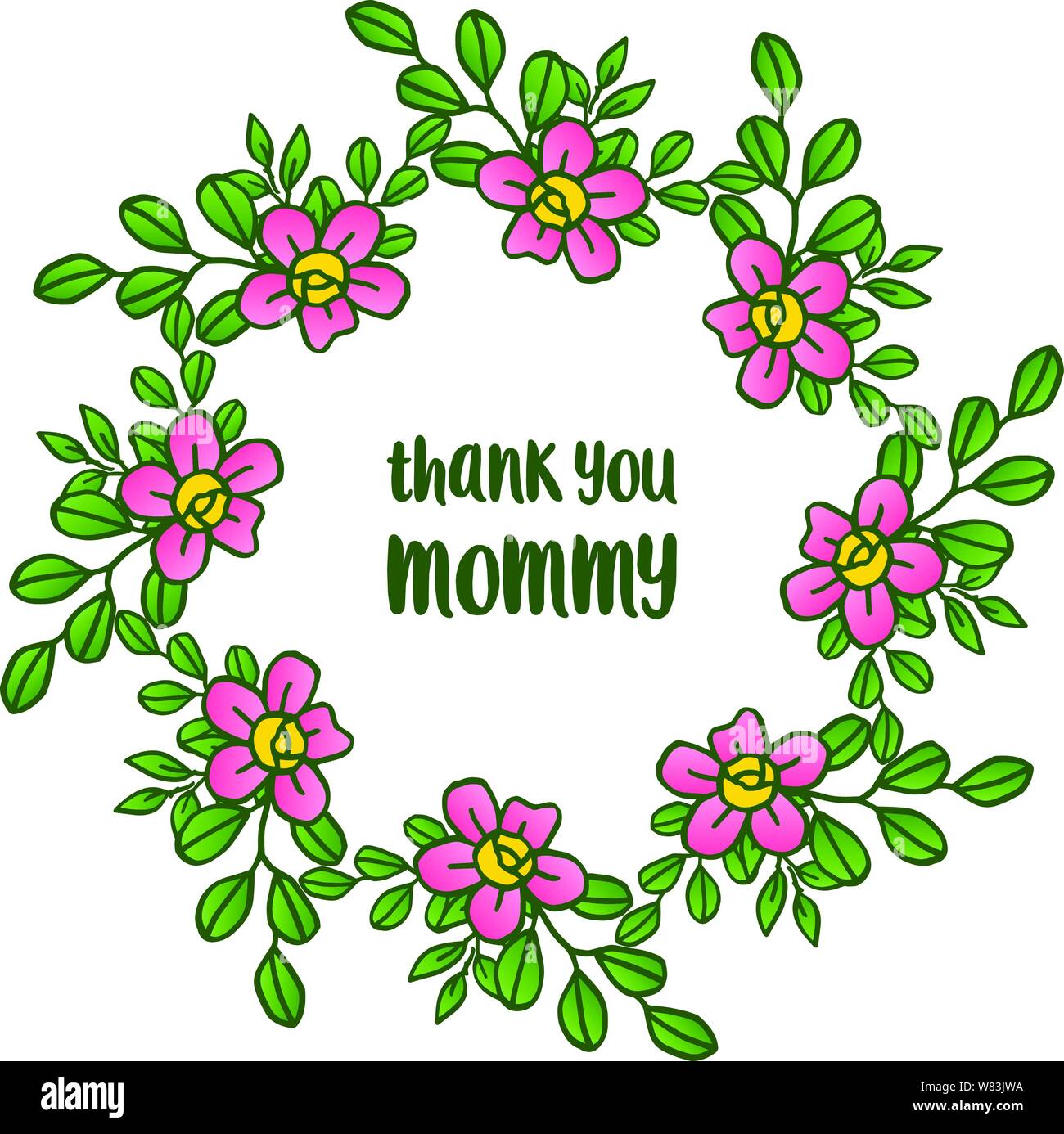 Various Invitation Card Thank You Mommy With Pink Flower Frame Isolated On White Background