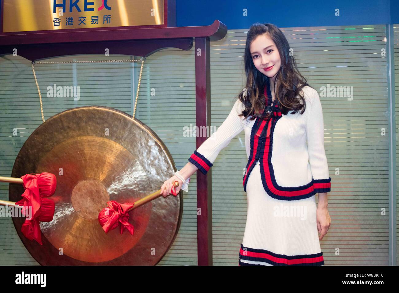 In this handout picture, Hong Kong model and actress Angelababy beats ...
