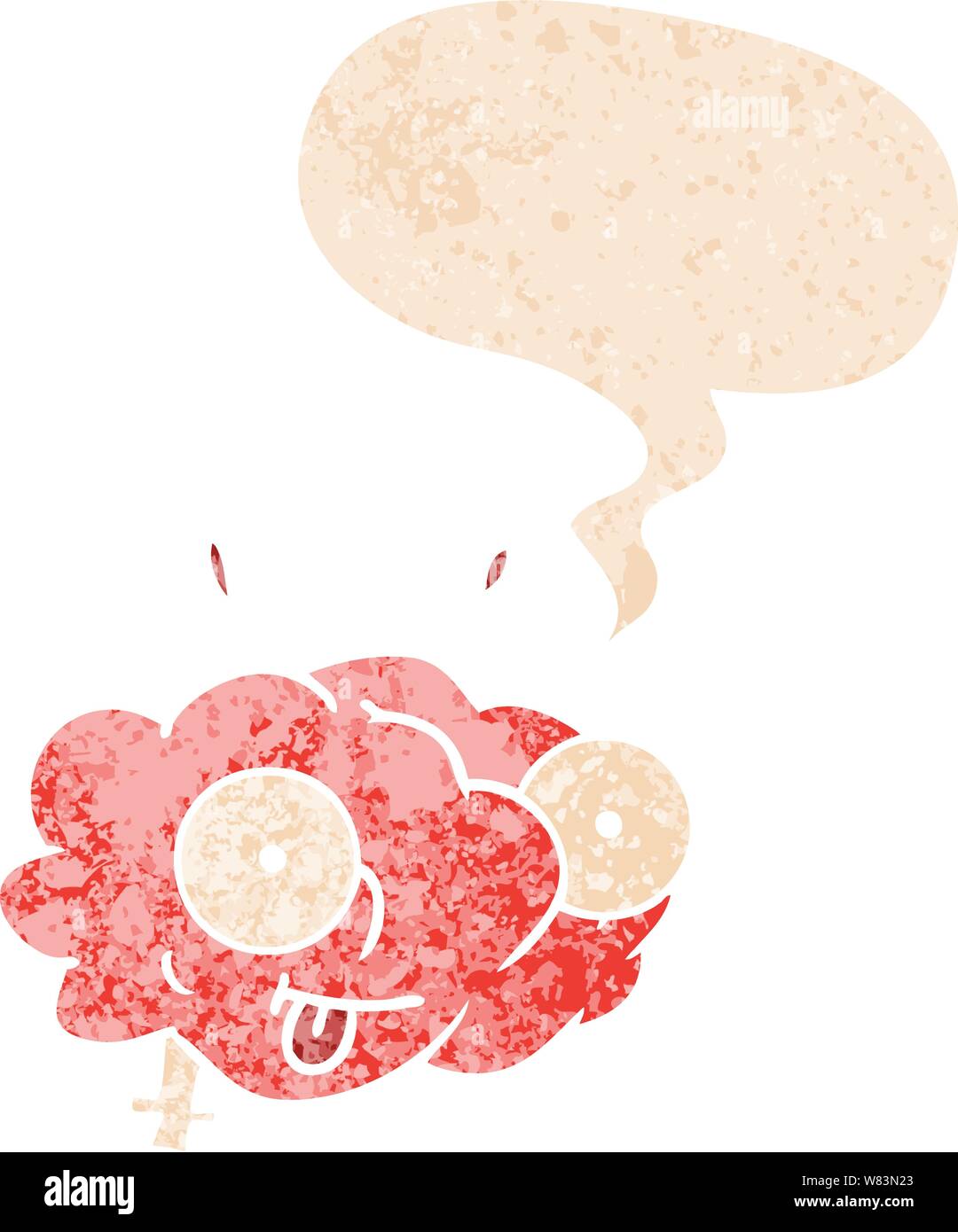 funny cartoon brain with speech bubble in grunge distressed retro ...