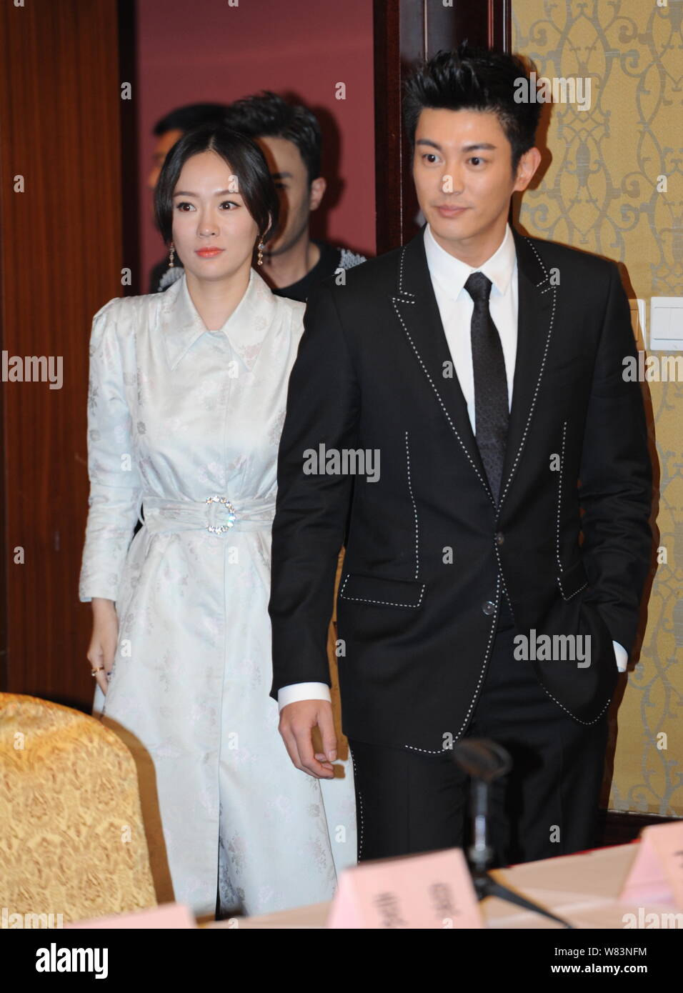 Chinese actress Huo Siyan, left, and her actor husband Du Jiang attend ...