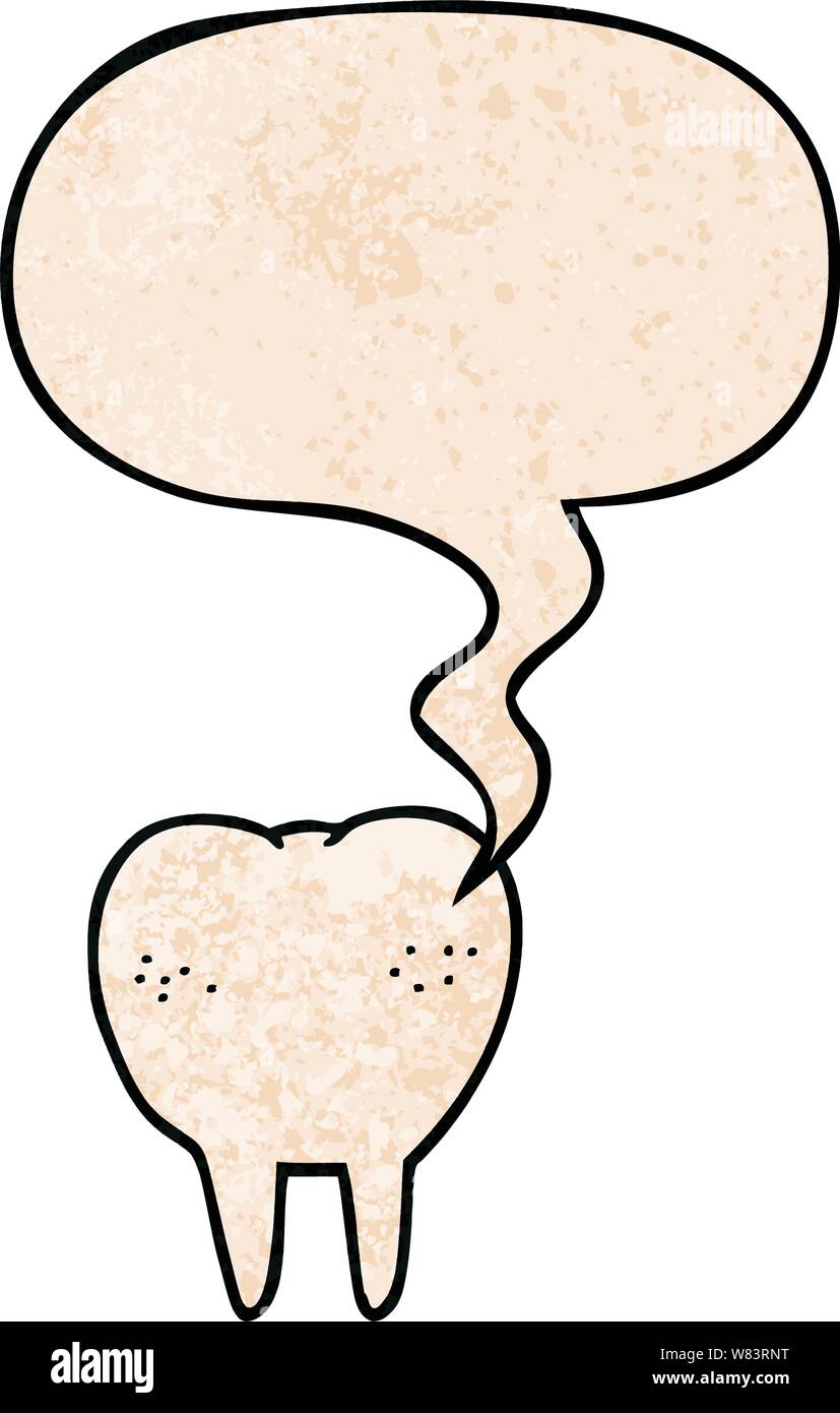 cartoon tooth with speech bubble in retro texture style Stock Vector ...