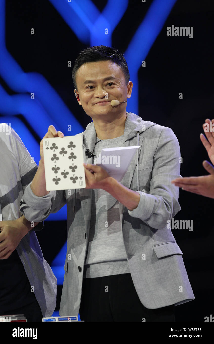 Jack Ma or Ma Yun, Chairman of Alibaba Group, performs a magic show ...