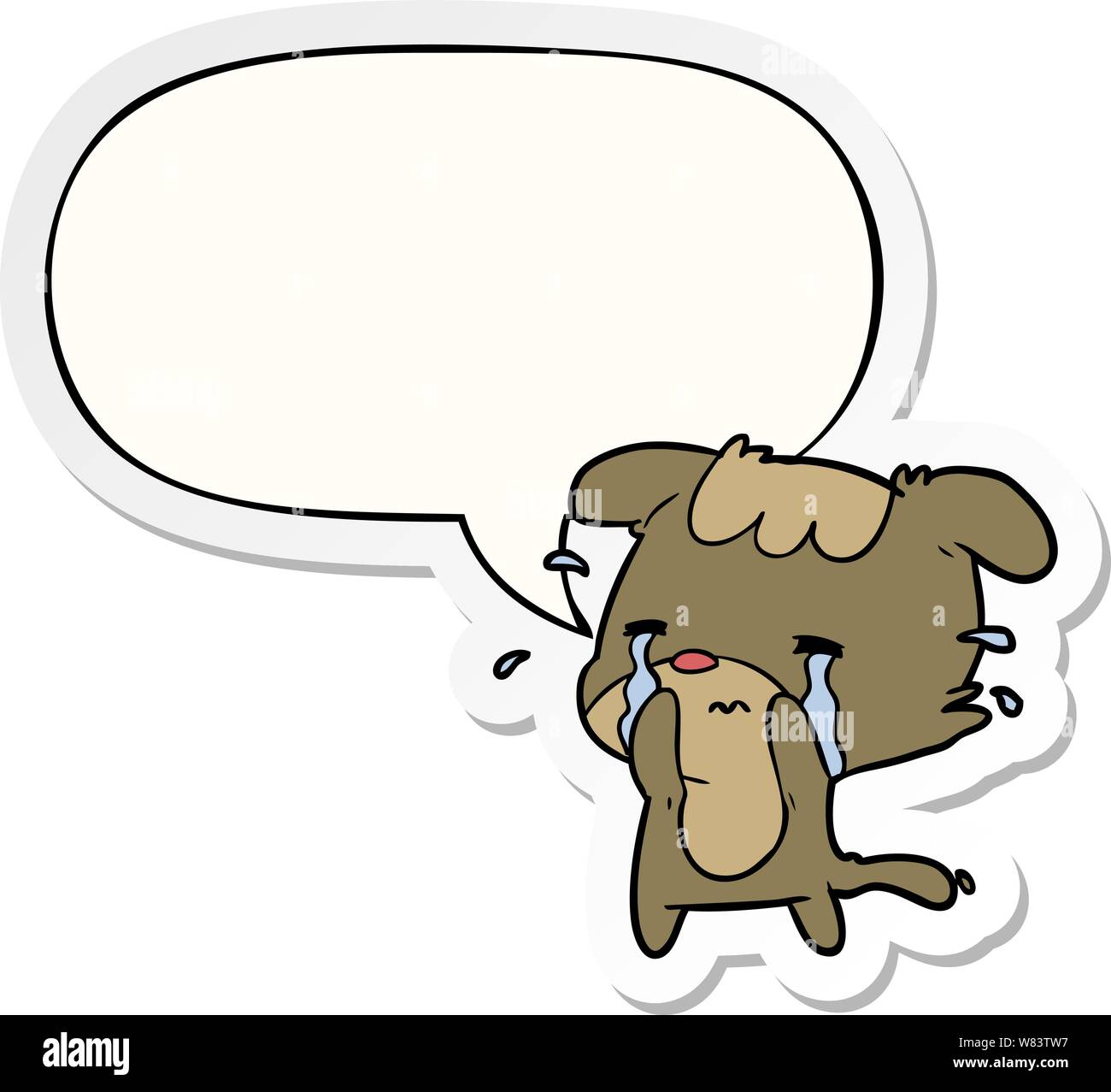cartoon sad dog crying with speech bubble sticker Stock Vector Image ...