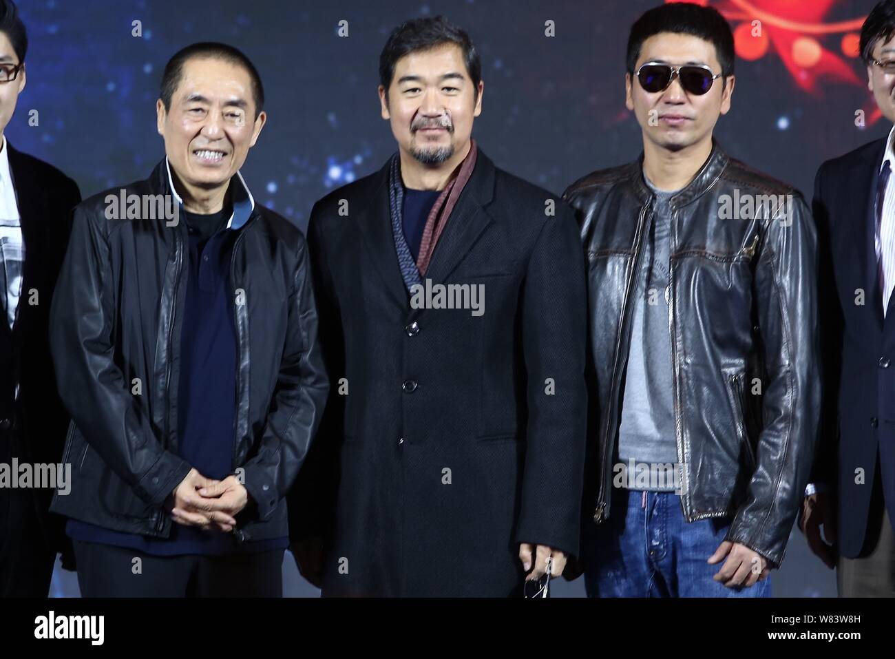 (From left) Chinese director Zhang Yimou, actor Zhang Guoli and singer ...