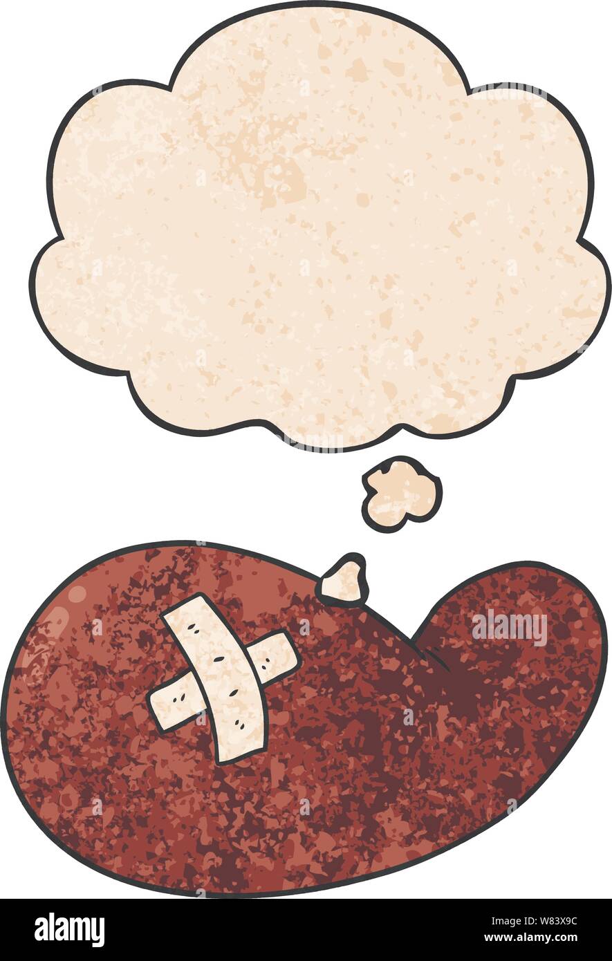 cartoon injured gall bladder with thought bubble in grunge texture ...