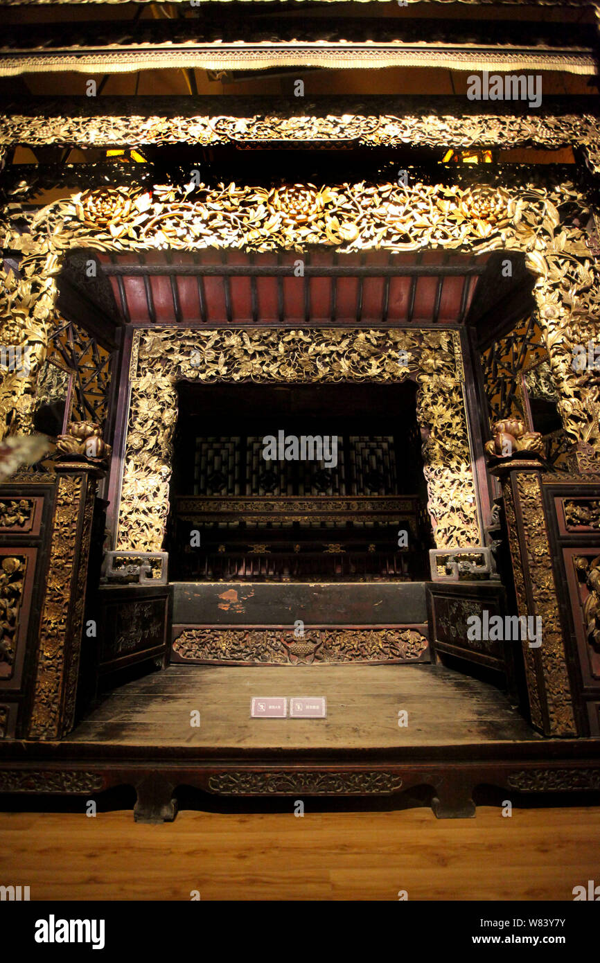 The luxury antique bed is on display at the Bayu Ancient Bed Museum in ...