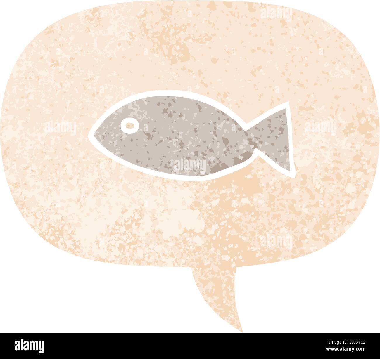 cartoon fish symbol with speech bubble in grunge distressed retro ...